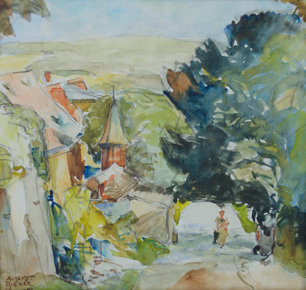August Rieger - Kapelle am Dreimarkstein - Aquarell | Kunstkaufen.at